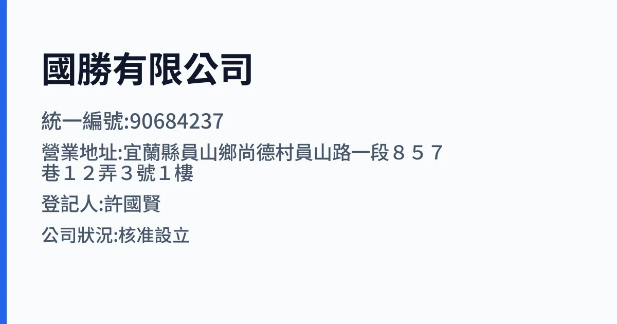 國勝有限公司 - 統編 90684237(宜蘭縣) 公司登記資料與營業項目詳細圖表
