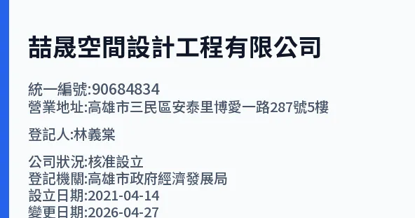喆晟空間設計工程有限公司的照片-統編 90684834(高雄市) 公司登記資料與營業項目詳細圖表