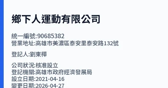 鄉下人運動有限公司的照片-統編 90685382(高雄市) 公司登記資料與營業項目詳細圖表