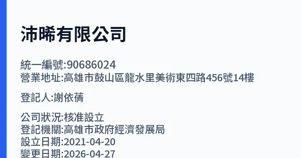 沛晞有限公司的照片-統編 90686024(高雄市) 公司登記資料與營業項目詳細圖表