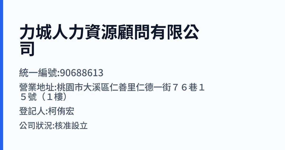 力城人力資源顧問有限公司 - 統編 90688613(桃園市) 公司登記資料與營業項目詳細圖表
