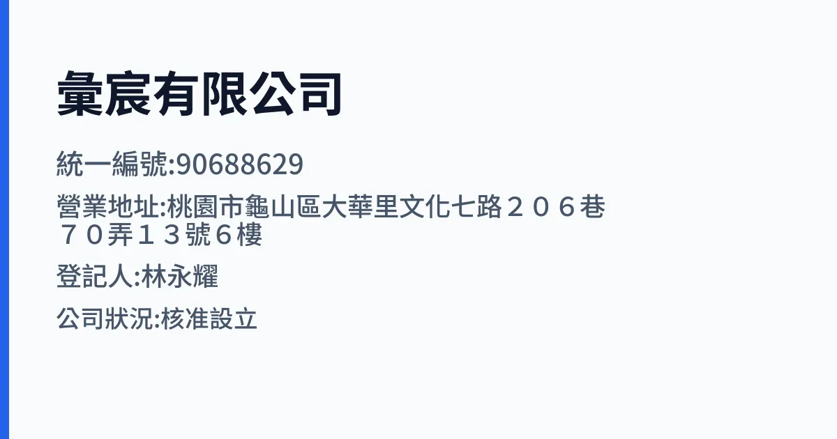 彙宸有限公司 - 統編 90688629(桃園市) 公司登記資料與營業項目詳細圖表