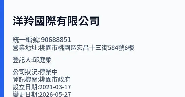 洋羚國際有限公司的照片-統編 90688851(桃園市) 公司登記資料與營業項目詳細圖表