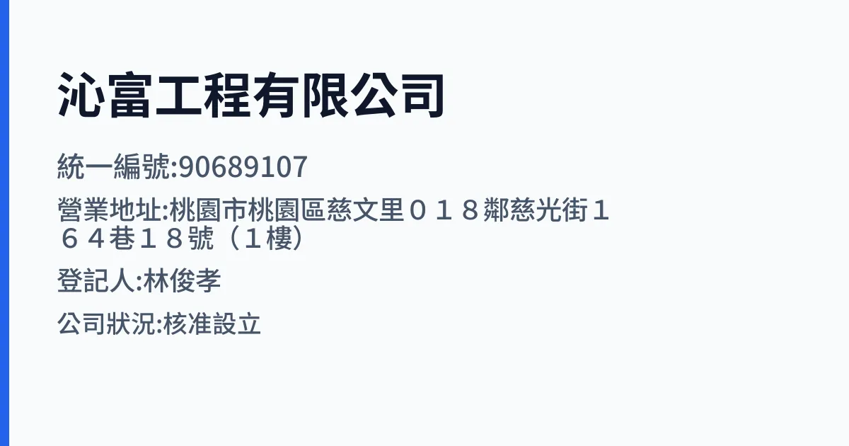 沁富工程有限公司 - 統編 90689107(桃園市) 公司登記資料與營業項目詳細圖表