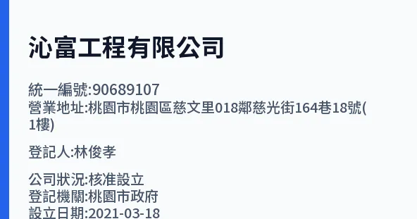 沁富工程有限公司的照片-統編 90689107(桃園市) 公司登記資料與營業項目詳細圖表