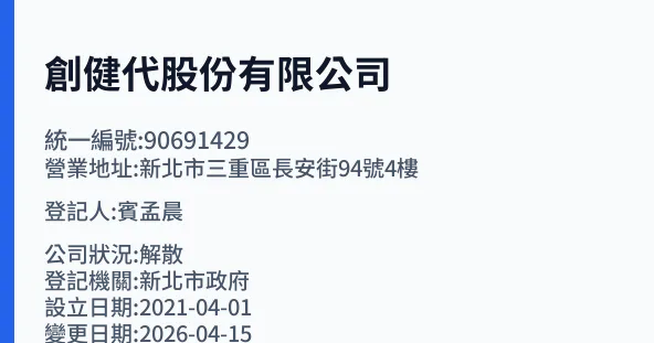 創健代股份有限公司的照片-統編 90691429(新北市) 公司登記資料與營業項目詳細圖表