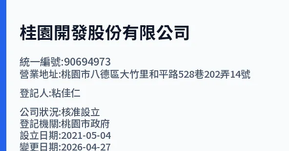 桂園開發股份有限公司的照片-統編 90694973(桃園市) 公司登記資料與營業項目詳細圖表