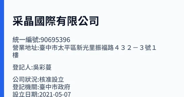 采晶國際有限公司的照片-統編 90695396(臺中市) 公司登記資料與營業項目詳細圖表