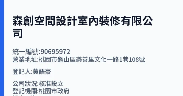 森創空間設計室內裝修有限公司的照片-統編 90695972(桃園市) 公司登記資料與營業項目詳細圖表