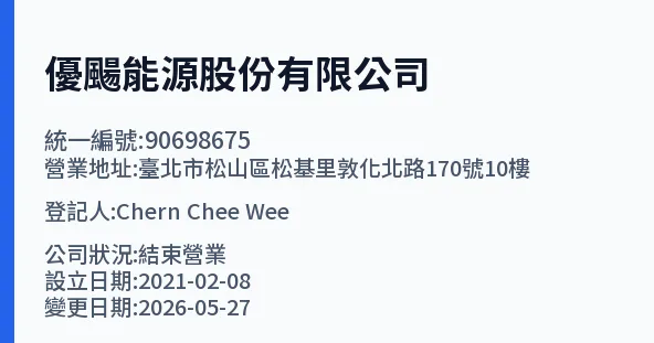 優颺能源股份有限公司的照片-統編 90698675(臺北市) 公司登記資料與營業項目詳細圖表