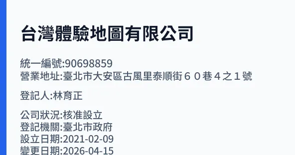 台灣體驗地圖有限公司的照片-統編 90698859(臺北市) 公司登記資料與營業項目詳細圖表