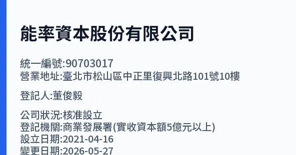 能率資本股份有限公司的照片-統編 90703017(臺北市) 公司登記資料與營業項目詳細圖表