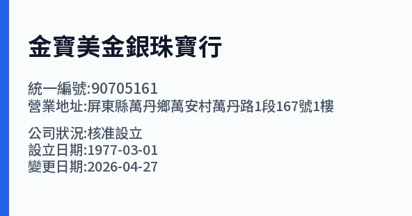 金寶美金銀珠寶行的照片-統編 90705161(屏東縣) 公司登記資料與營業項目詳細圖表