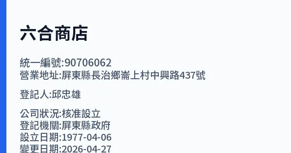 六合商店的照片-統編 90706062(屏東縣) 公司登記資料與營業項目詳細圖表
