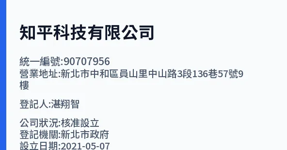 知平科技有限公司的照片-統編 90707956(新北市) 公司登記資料與營業項目詳細圖表