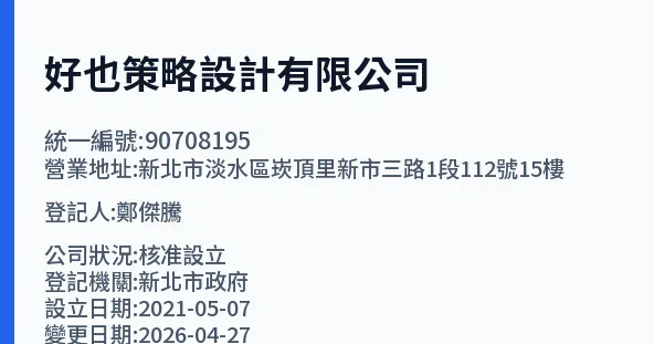 好也策略設計有限公司的照片-統編 90708195(新北市) 公司登記資料與營業項目詳細圖表