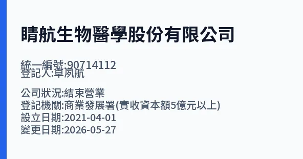 睛航生物醫學股份有限公司的照片-統編 90714112 公司登記資料與營業項目詳細圖表