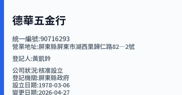 德華五金行的照片-統編 90716293(屏東縣) 公司登記資料與營業項目詳細圖表