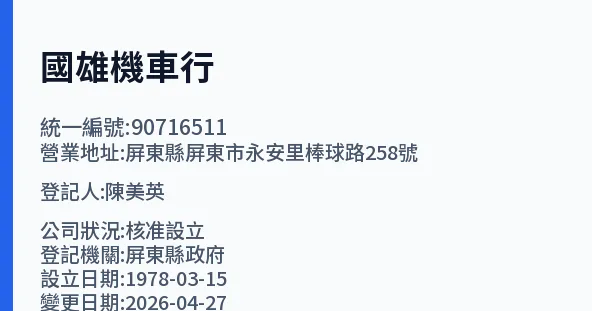 國雄機車行的照片-統編 90716511(屏東縣) 公司登記資料與營業項目詳細圖表