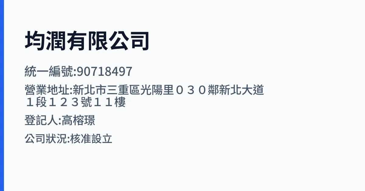 均潤有限公司 - 統編 90718497(臺北市) 公司登記資料與營業項目詳細圖表