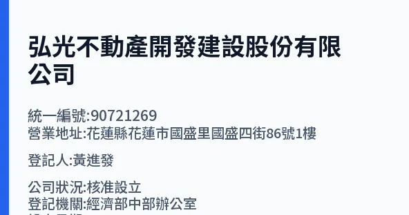 弘光不動產開發建設股份有限公司的照片-統編 90721269(花蓮縣) 公司登記資料與營業項目詳細圖表