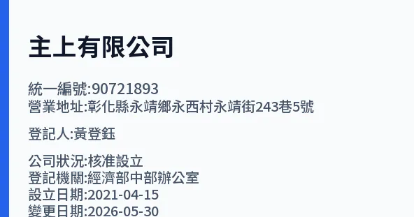 主上有限公司的照片-統編 90721893(彰化縣) 公司登記資料與營業項目詳細圖表