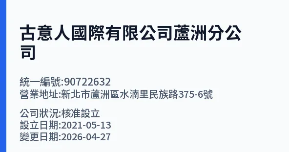 古意人國際有限公司蘆洲分公司的照片-統編 90722632(新北市) 公司登記資料與營業項目詳細圖表