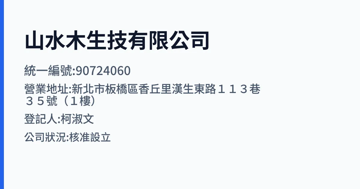 山水木生技有限公司 - 統編 90724060(新北市) 公司登記資料與營業項目詳細圖表