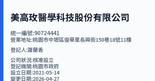 美高玫醫學科技股份有限公司的照片-統編 90724441(桃園市) 公司登記資料與營業項目詳細圖表