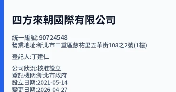 四方來朝國際有限公司的照片-統編 90724548(新北市) 公司登記資料與營業項目詳細圖表