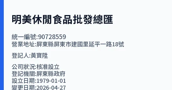 明美休閒食品批發總匯的照片-統編 90728559(屏東縣) 公司登記資料與營業項目詳細圖表