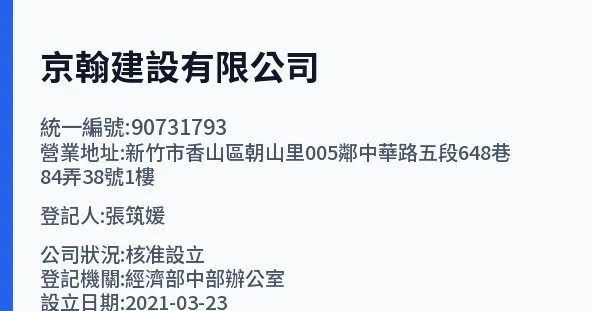 京翰建設有限公司的照片-統編 90731793(新竹市) 公司登記資料與營業項目詳細圖表