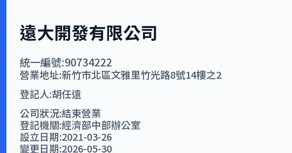 遠大開發有限公司的照片-統編 90734222(新竹市) 公司登記資料與營業項目詳細圖表