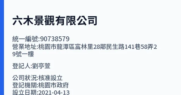 六木景觀有限公司的照片-統編 90738579(桃園市) 公司登記資料與營業項目詳細圖表