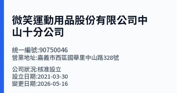 微笑運動用品股份有限公司中山十分公司的照片-統編 90750046(嘉義市) 公司登記資料與營業項目詳細圖表
