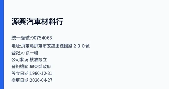 源興汽車材料行的照片-統編 90754063(屏東縣) 公司登記資料與營業項目詳細圖表
