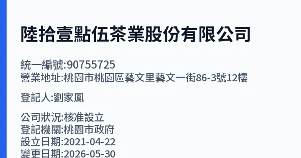 陸拾壹點伍茶業股份有限公司的照片-統編 90755725(桃園市) 公司登記資料與營業項目詳細圖表
