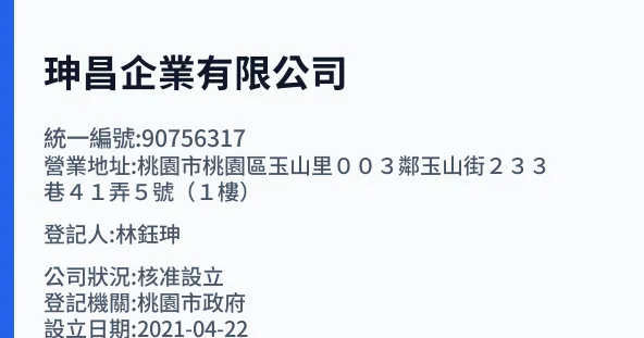 珅昌企業有限公司的照片-統編 90756317(桃園市) 公司登記資料與營業項目詳細圖表