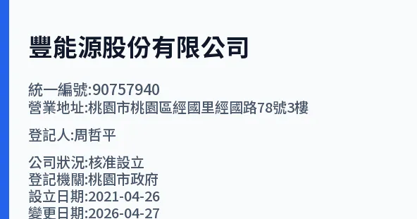 豐能源股份有限公司的照片-統編 90757940(桃園市) 公司登記資料與營業項目詳細圖表