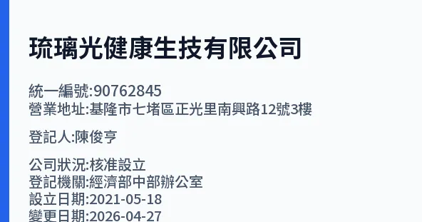 琉璃光健康生技有限公司的照片-統編 90762845(基隆市) 公司登記資料與營業項目詳細圖表