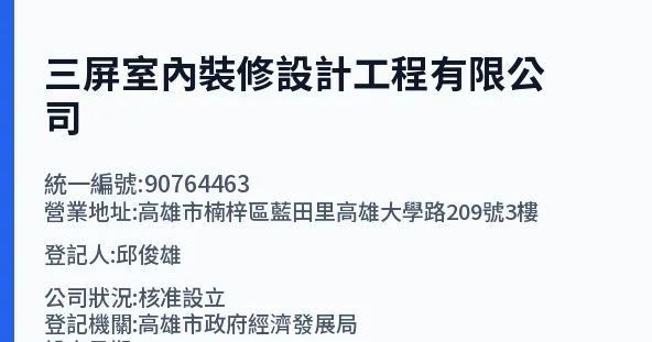 三屏室內裝修設計工程有限公司的照片-統編 90764463(高雄市) 公司登記資料與營業項目詳細圖表
