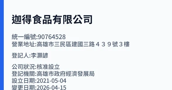 迦得食品有限公司的照片-統編 90764528(高雄市) 公司登記資料與營業項目詳細圖表