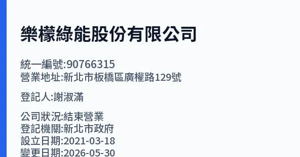 樂檬綠能股份有限公司的照片-統編 90766315(新北市) 公司登記資料與營業項目詳細圖表