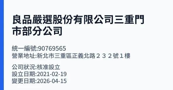 良品嚴選股份有限公司三重門市部分公司的照片-統編 90769565(新北市) 公司登記資料與營業項目詳細圖表