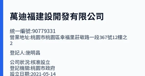 萬迪福建設開發有限公司的照片-統編 90779331(桃園市) 公司登記資料與營業項目詳細圖表