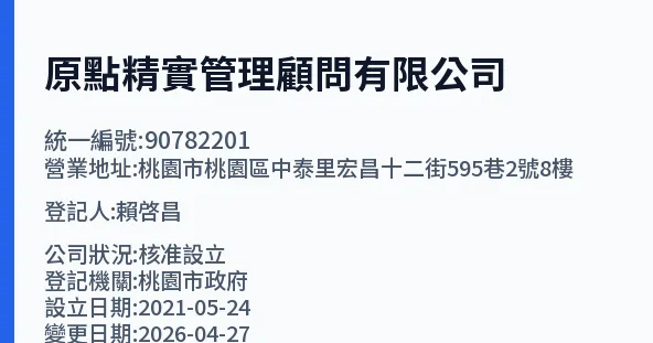 原點精實管理顧問有限公司的照片-統編 90782201(桃園市) 公司登記資料與營業項目詳細圖表