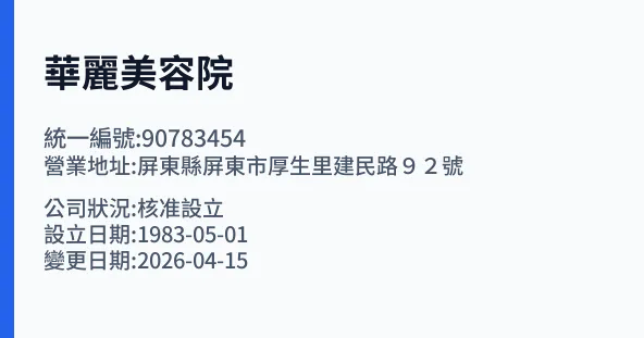 華麗美容院的照片-統編 90783454(屏東縣) 公司登記資料與營業項目詳細圖表