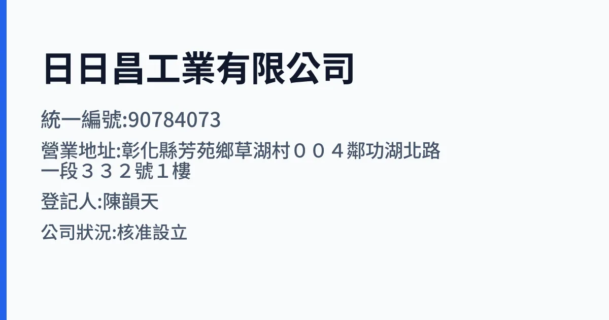 日日昌工業有限公司 - 統編 90784073(彰化縣) 公司登記資料與營業項目詳細圖表