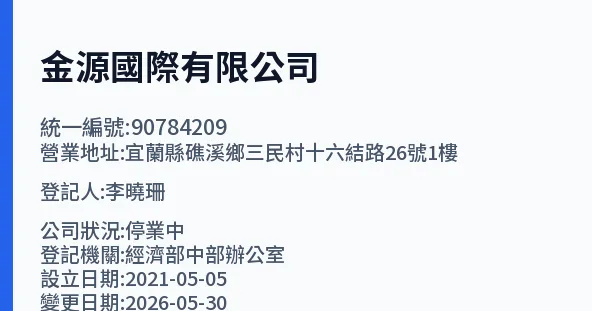 金源國際有限公司的照片-統編 90784209(宜蘭縣) 公司登記資料與營業項目詳細圖表