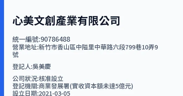 心美文創產業有限公司的照片-統編 90786488(新竹市) 公司登記資料與營業項目詳細圖表